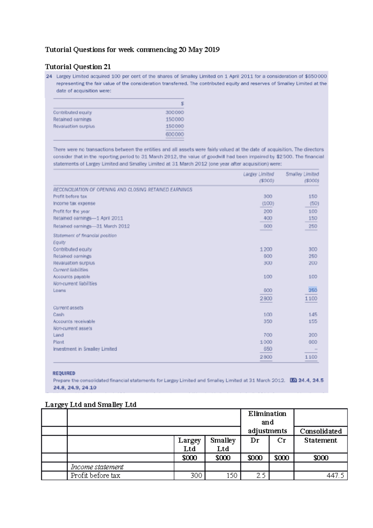 010 Tutorial Questions Week Commencing 20 May 2019 - Tutorial Questions ...