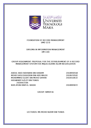 INFOGRAPHIC IMD123 MIND MAP Chapter 1 - CHAPTER 1 : TERM & BASIC CONCEPT OFRECORDS RESOURCE 1 ...
