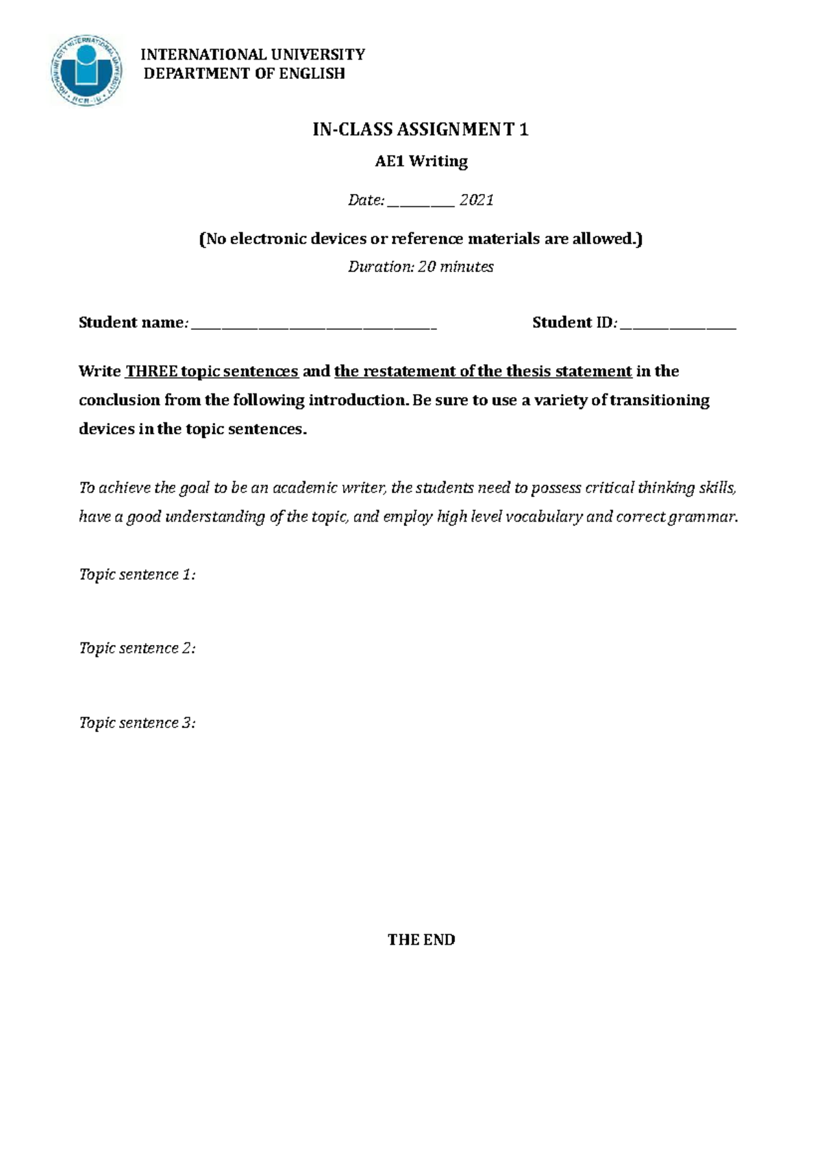 IN- Class Assignment 1 - 2222222222222 - INTERNATIONAL UNIVERSITY ...