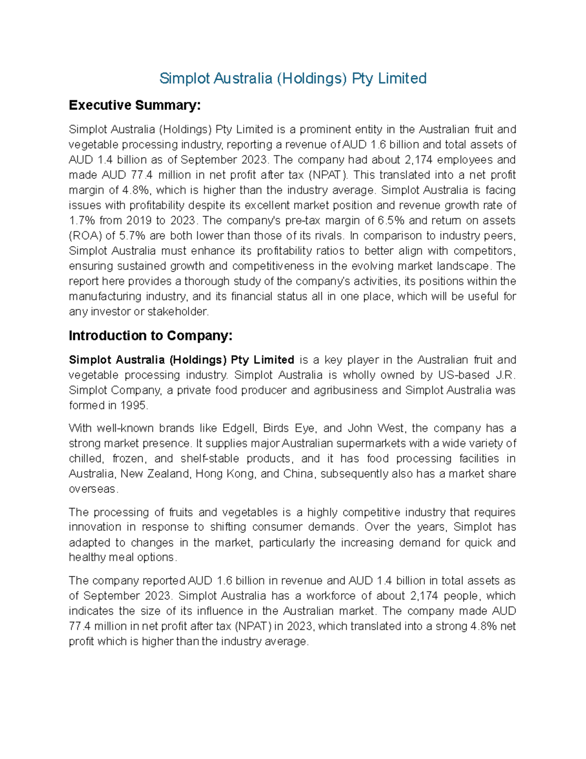 Simplot Australia Short DOC - Simplot Australia (Holdings) Pty Limited ...