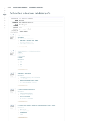 Evaluación e indicadores del desempeño exámenes Semana 2 - Evaluación e indicadores del ...