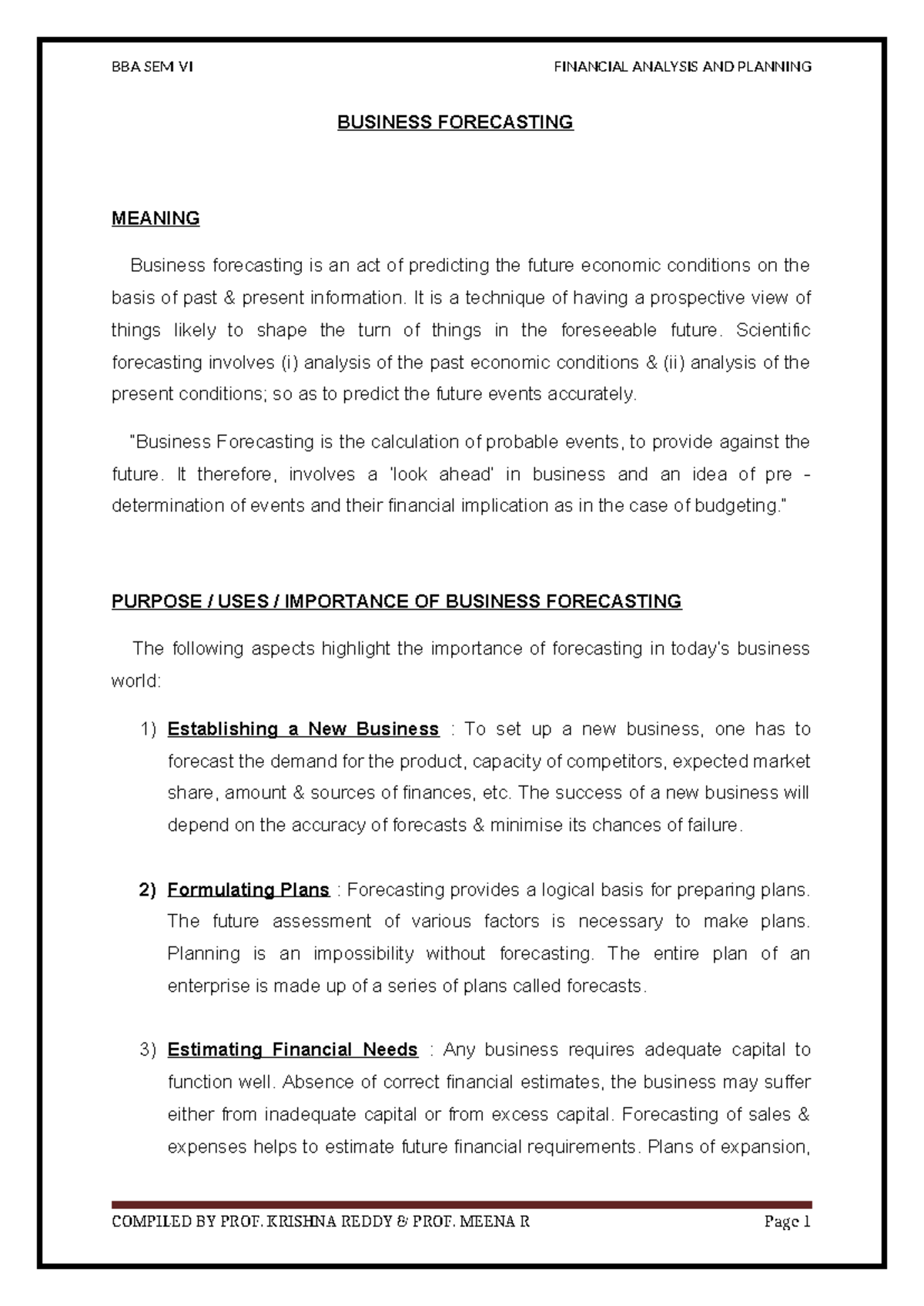 Module 6 - Business Forecasting - BUSINESS FORECASTING MEANING Business ...