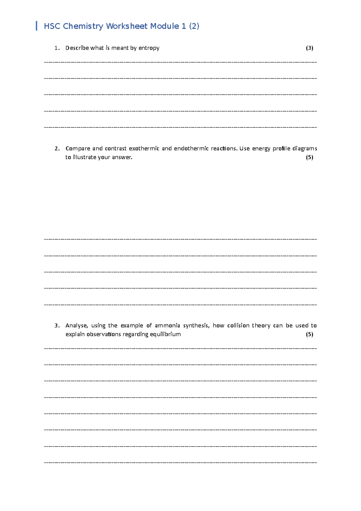 Worksheet - Week 3 - HSC Chemistry Worksheet Module 1 (2) Describe what ...