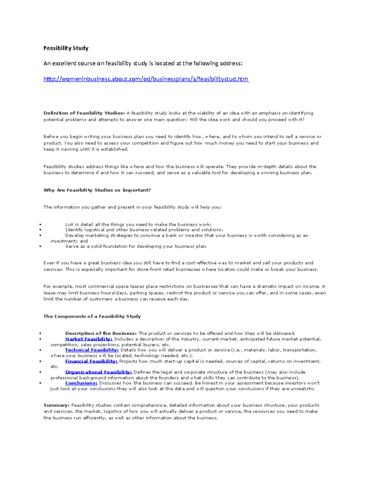 Feasibility Study Notes revised 2019 - Feasibility Study An excellent ...