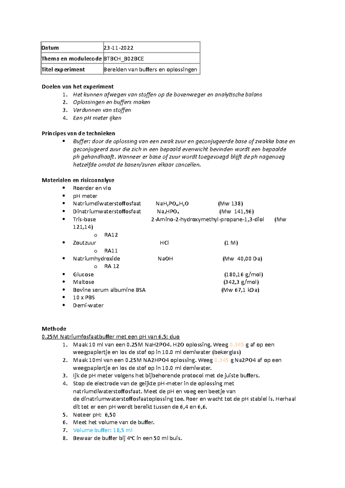 Labjournaal - Datum 23-11- Thema en modulecode BTBCH_B02BCE Titel ...