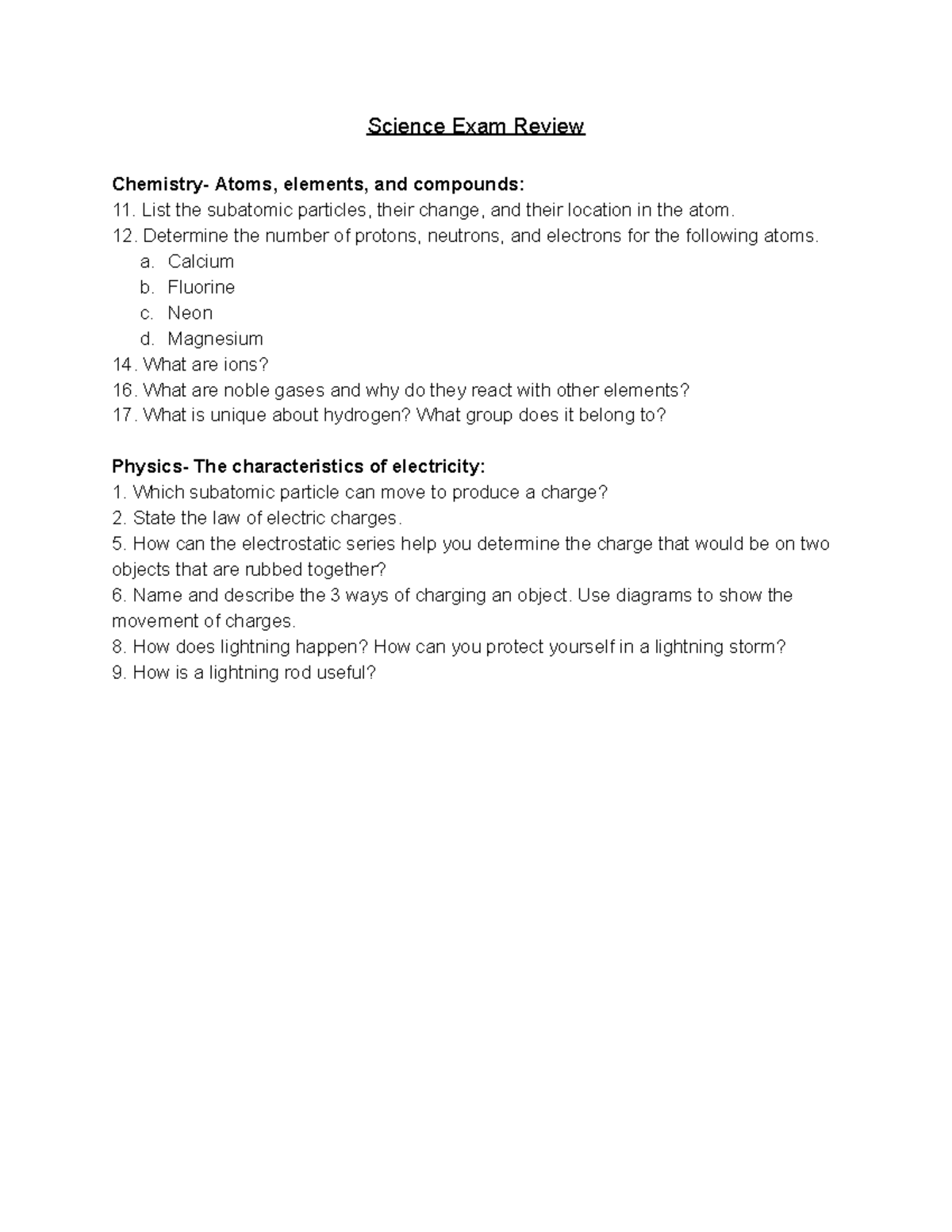 Science exam review - Science Exam Review Chemistry- Atoms, elements ...