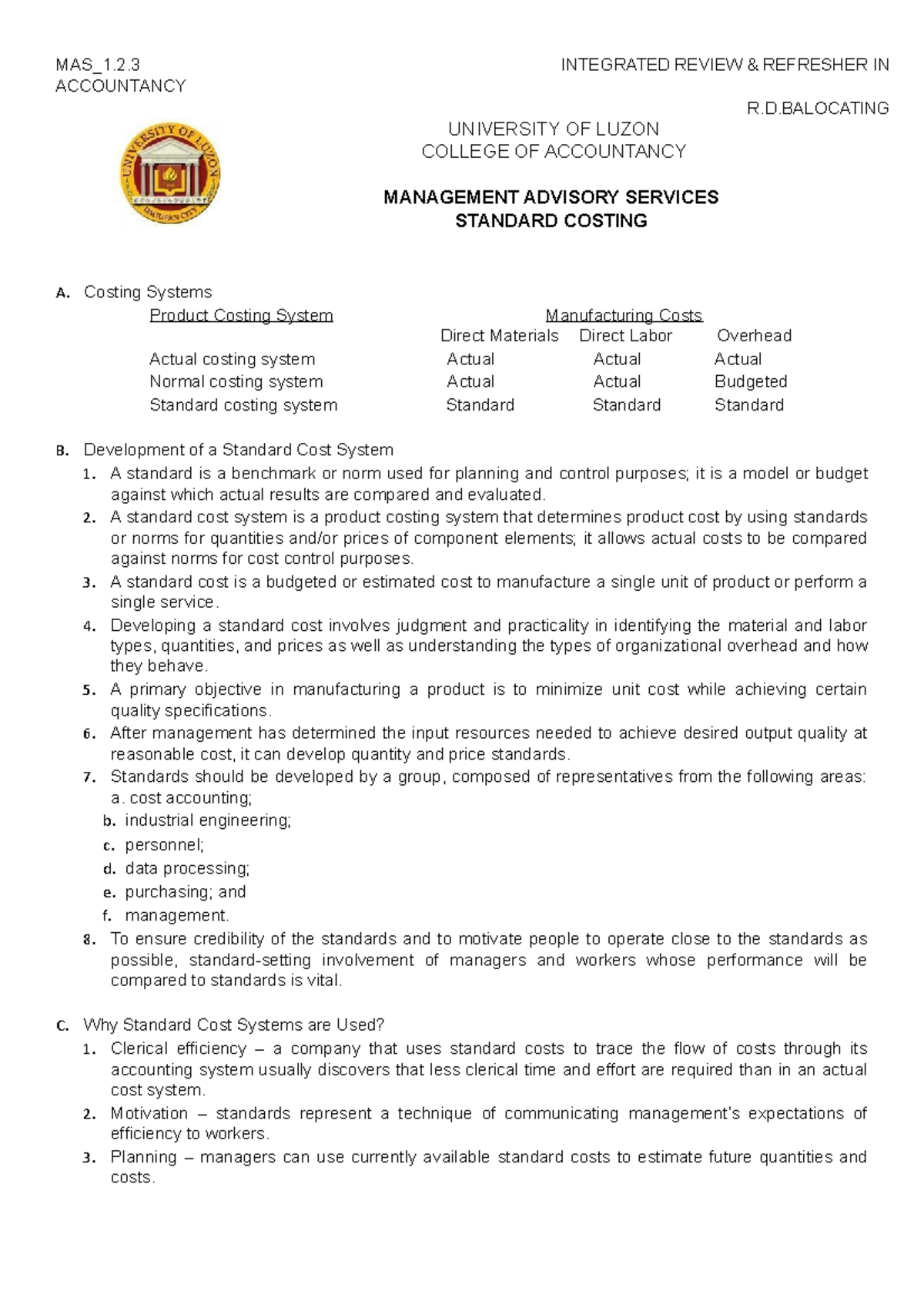 2 - Bsa notes - ACCOUNTANCY R.D UNIVERSITY OF LUZON COLLEGE OF ...