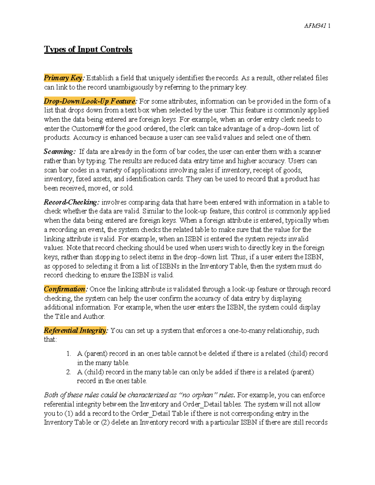 Input Controls - Lecture notes 8 - AFM341 1 Types of Input Controls ...