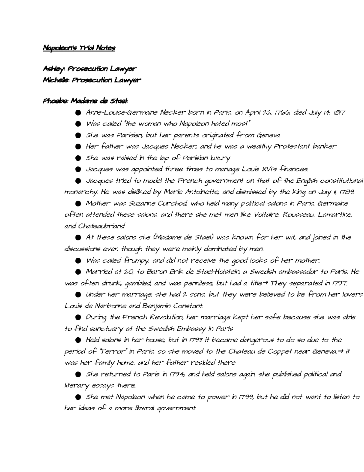 Napoleon’s Trial Notes - Napoleon’s Trial Notes Ashley: Prosecution ...