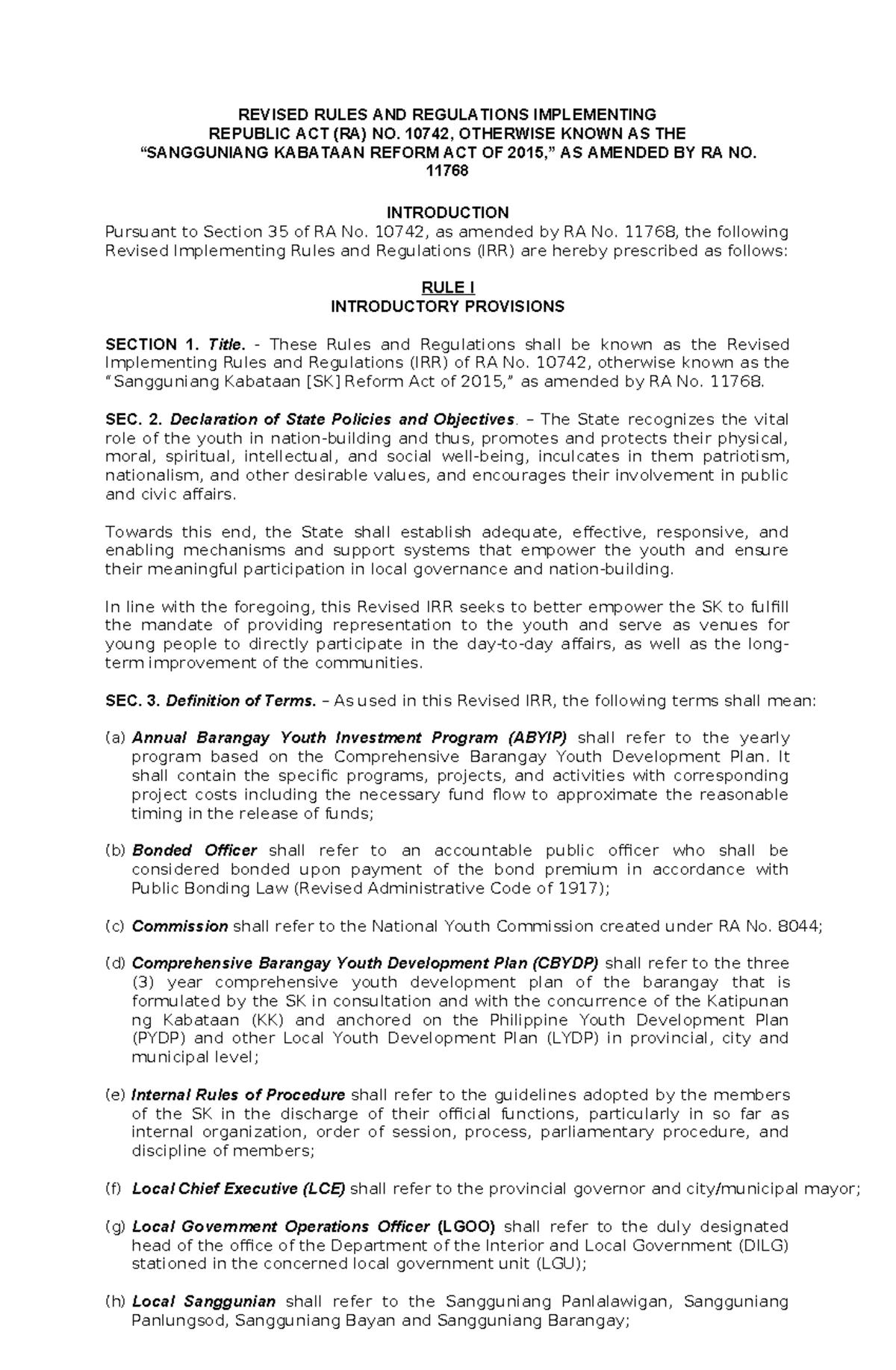 IRR - REVISED RULES AND REGULATIONS IMPLEMENTING REPUBLIC ACT (RA) NO ...