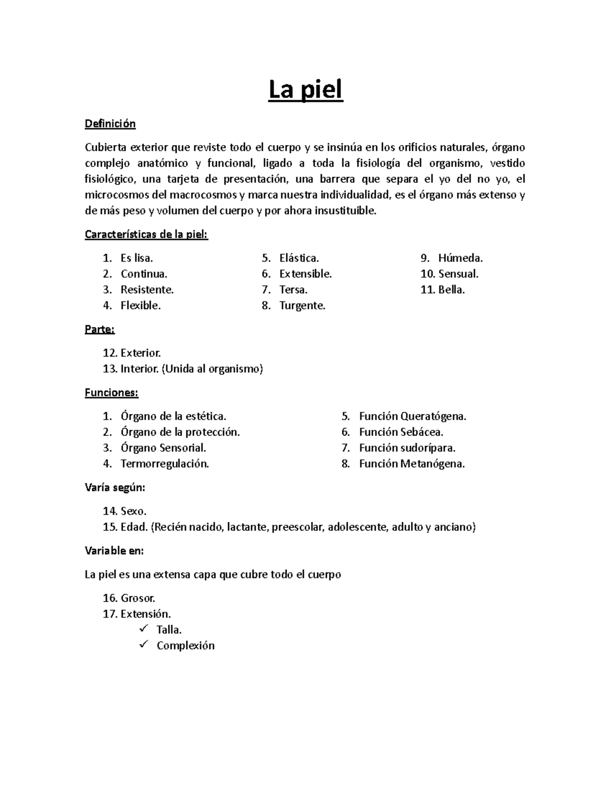 La piel apunte - Que es la piel y sus caracteristicas? - La piel Definición Cubierta exterior ...