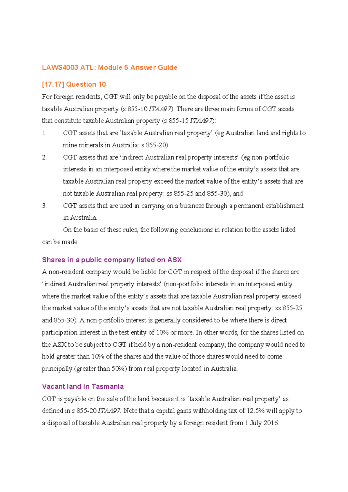 Module 5 Answer Guide - LAWS4003 ATL: Module 5 Answer Guide [17 ...