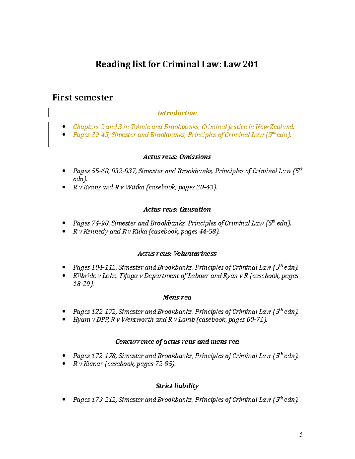 Reading list for Criminal Law 2020 - Pages 29-45, Simester and ...