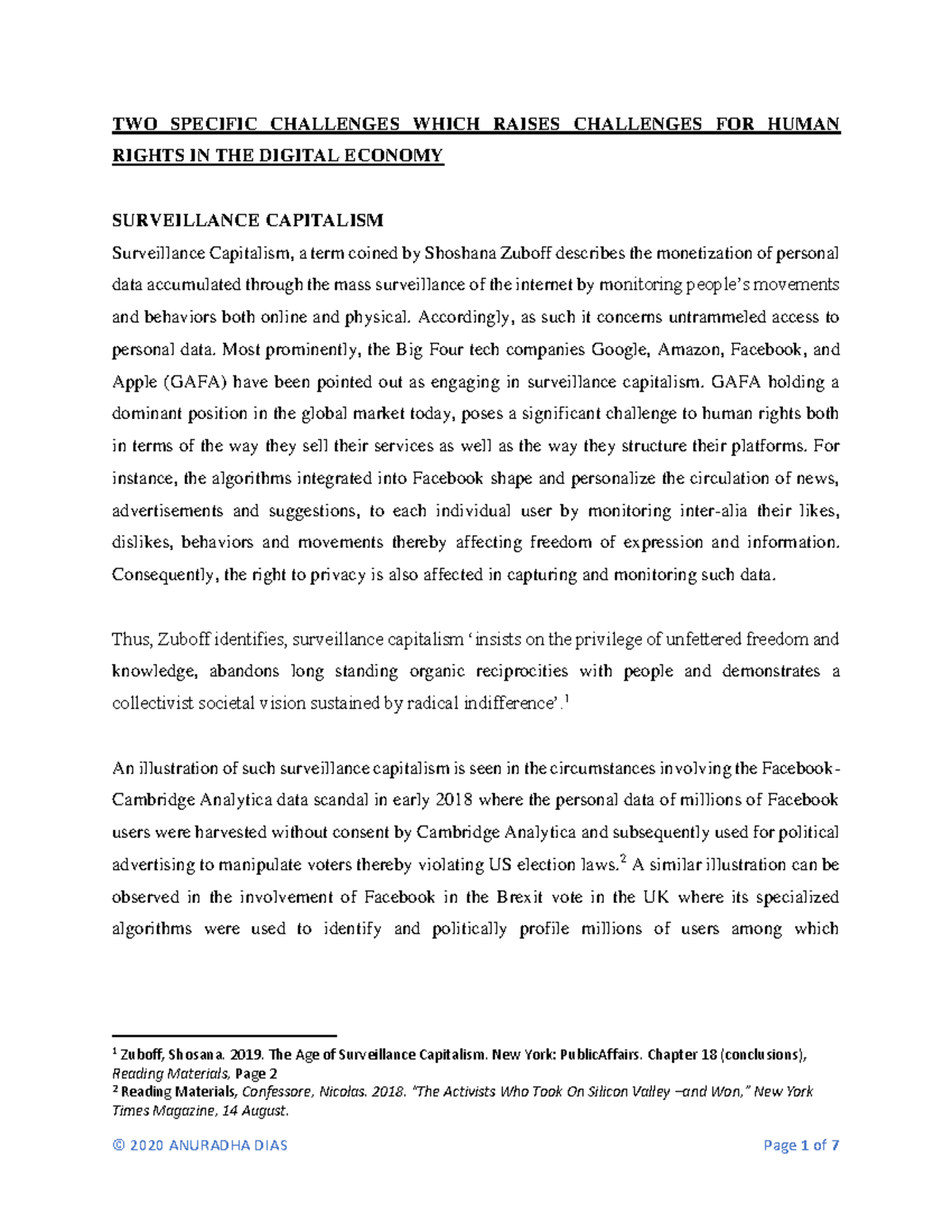 Two Specific Challenges Which Raises Challenges For Human Rights in the ...