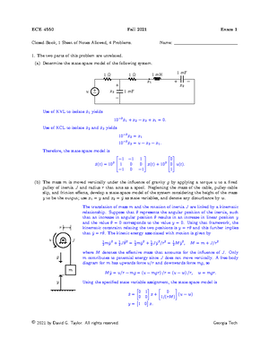 Exam1 Spring 21 solution - ECE 4550 Spring 2021 Exam 1 Open-Book, Open ...