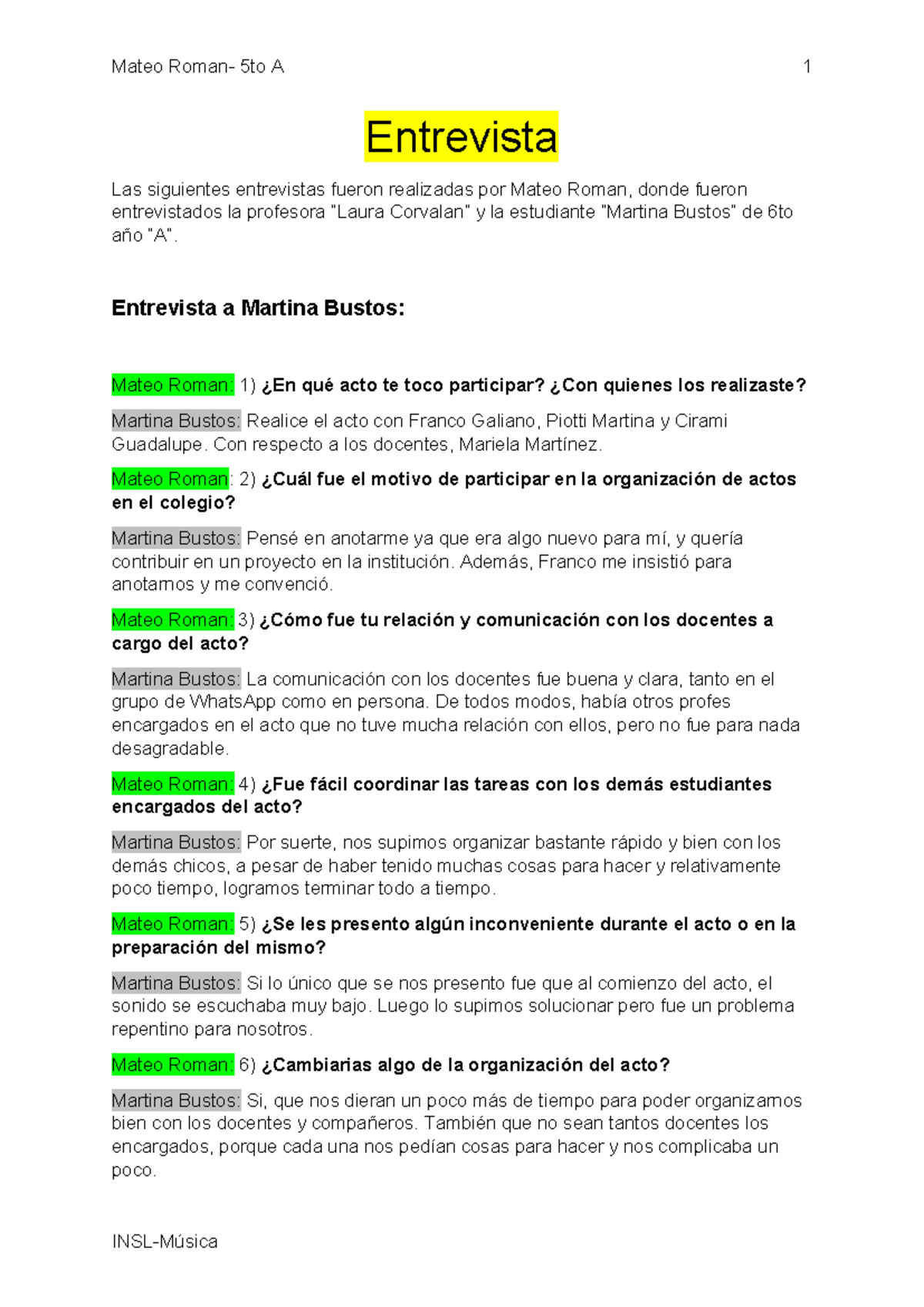 Tp acto, entrevistas - organizacion y gestion - Mateo Roman- 5to A 1 ...
