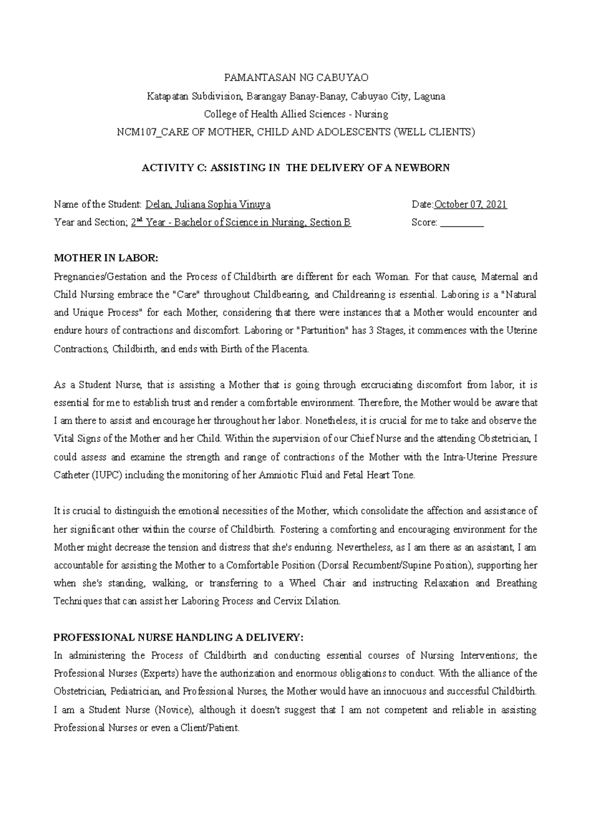 Activity-C - Assisting-IN-THE- Delivery-OF-A- Newborn - PAMANTASAN NG ...