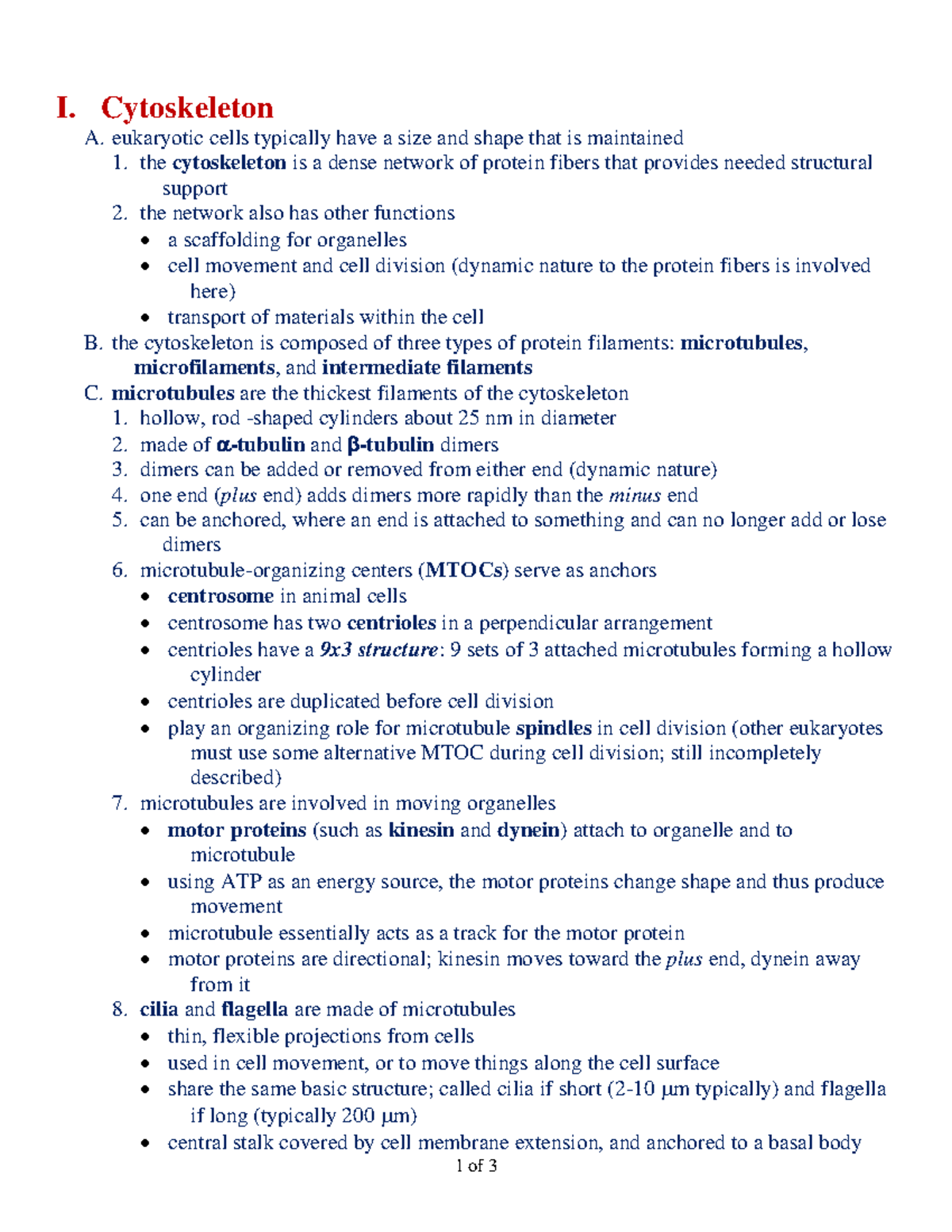 Cytoskeleton - Lecture notes 5 - 1 of 3 I. Cytoskeleton A. eukaryotic ...