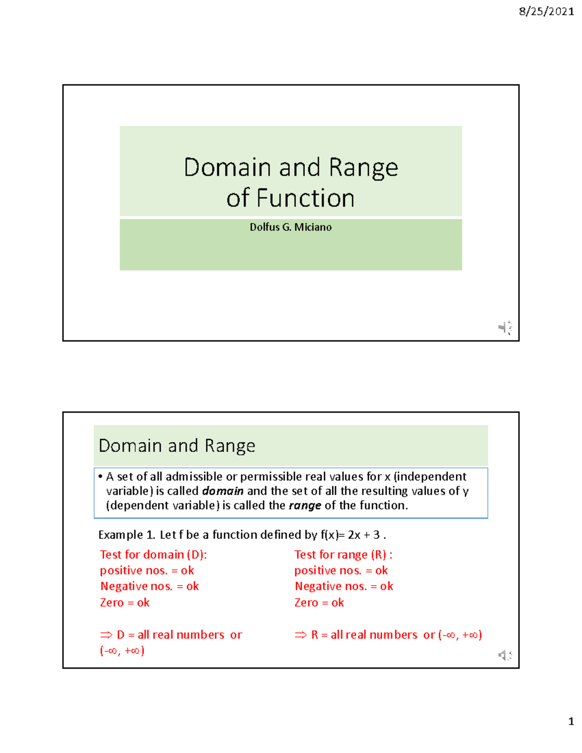 2 Domain and range - WWW - 8/25/ 1 Domain and Range of Function Dolfus ...