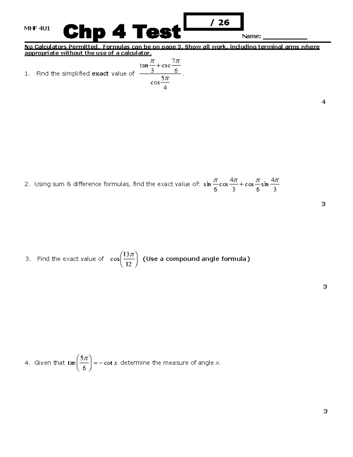 Chp 4 Test April 2022 - Exclusive and limited advanced functions test ...