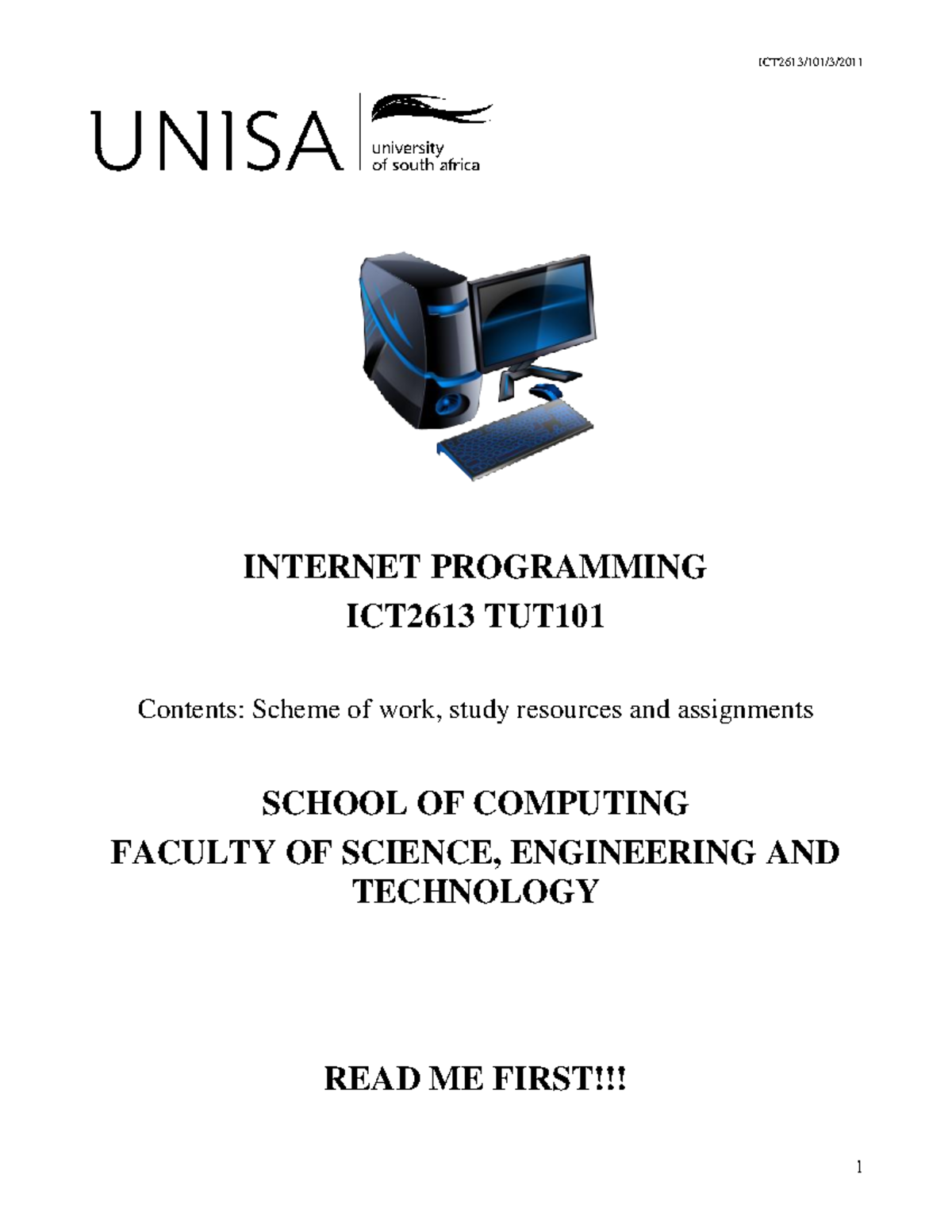 101 2011 3 b - Covers programming language such as PHP - ICT2613/101/3 ...