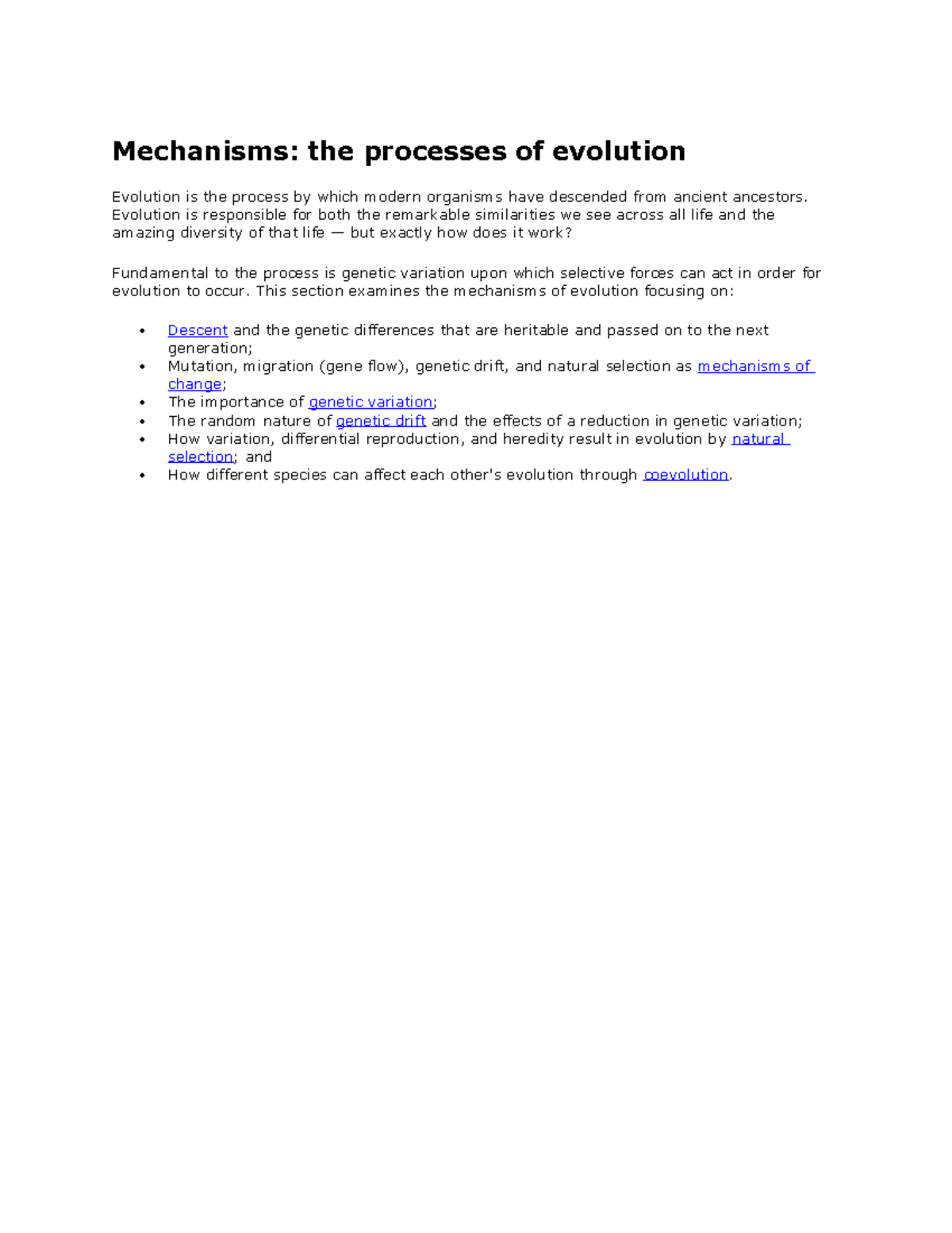 The processes of evolution - Mechanisms: the processes of evolution ...