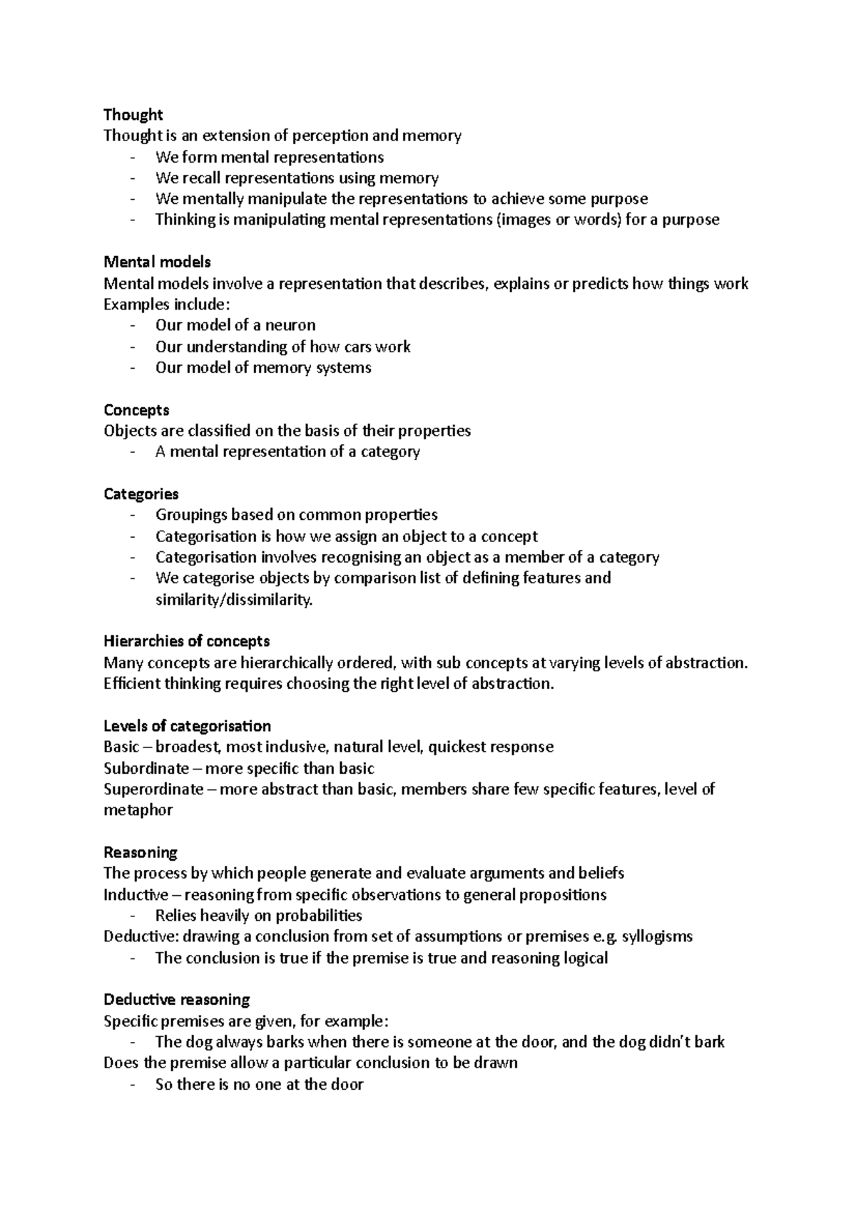 Intro to psych week 12 - Thought Thought is an extension of perception ...