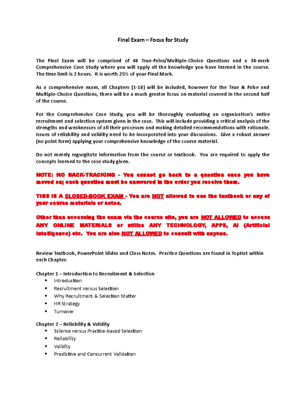 Final Exam - Focus for Study - Final Exam – Focus for Study The Final ...