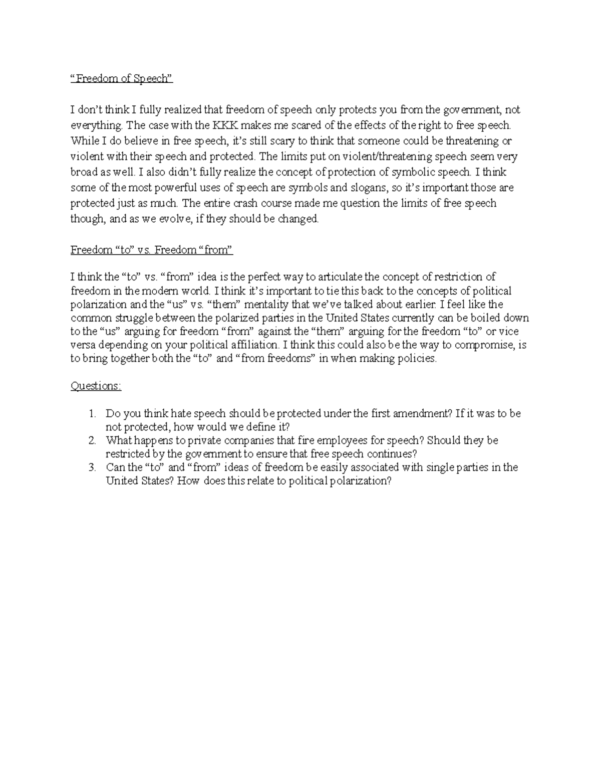 DSS4 - DSS4 - “Freedom of Speech” I don’t think I fully realized that ...