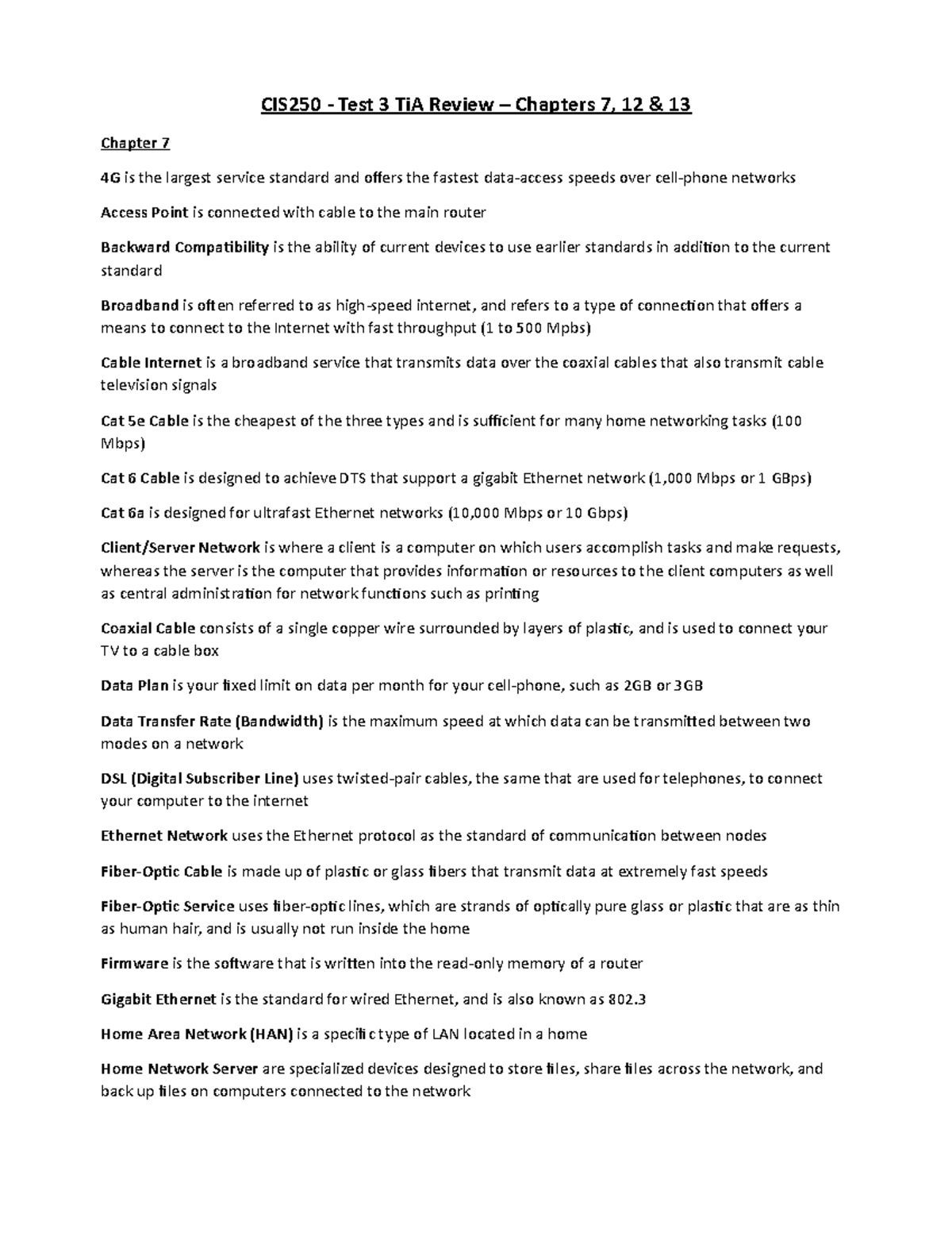 CIS250 Test3 Ti A Terms - Fleming - CIS250 - Test 3 TiA Review ...