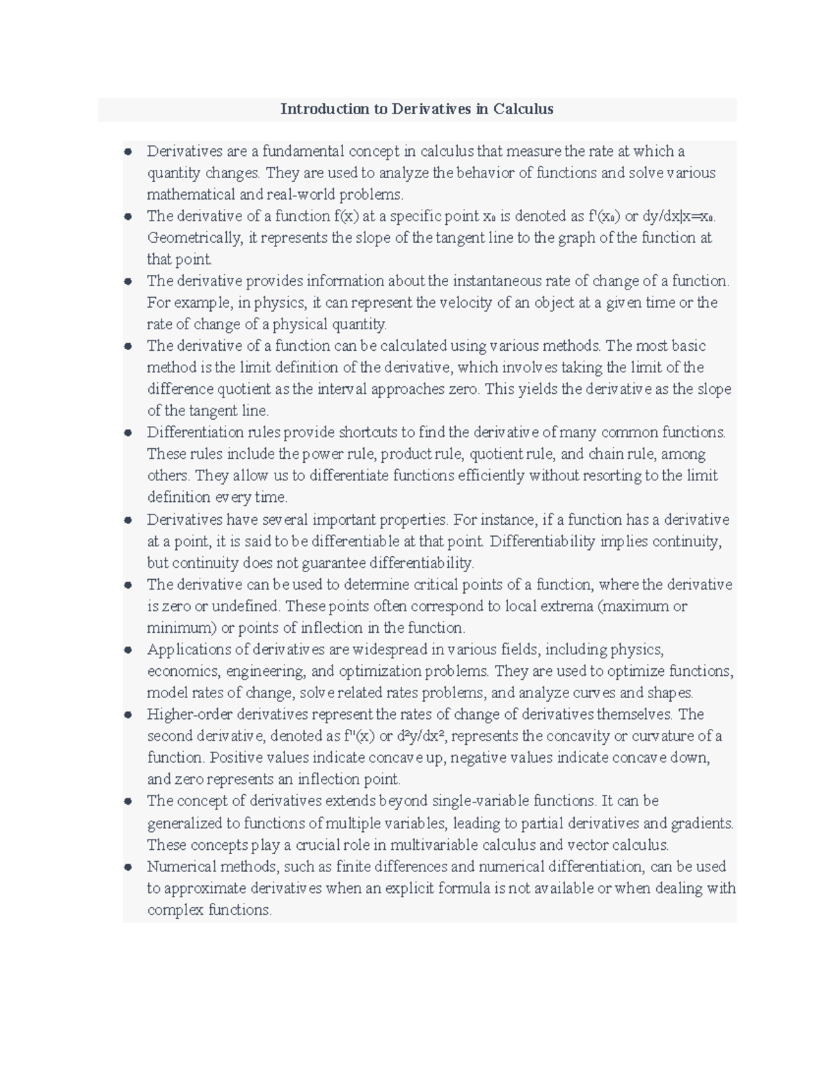 Introduction to Derivatives - They are used to analyze the behavior of ...