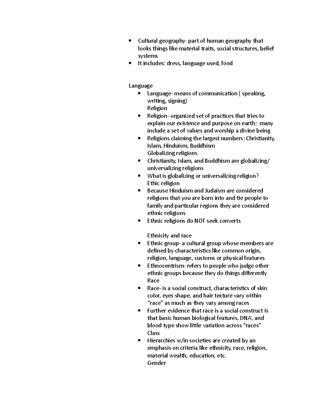 Cultural geography - notes - Cultural geography- part of human ...