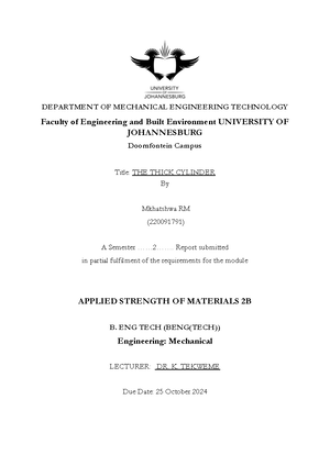 Strength of materials test 2 memorandum - u APPLIED STENGTH OF ...
