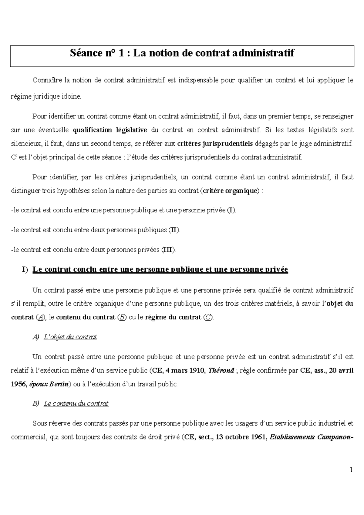 Correction TD 1 le contrat administratif - Séance n° 1 : La notion de ...