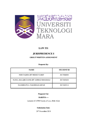 LAW438 419 - assignment - Jurisprudence I - Studocu