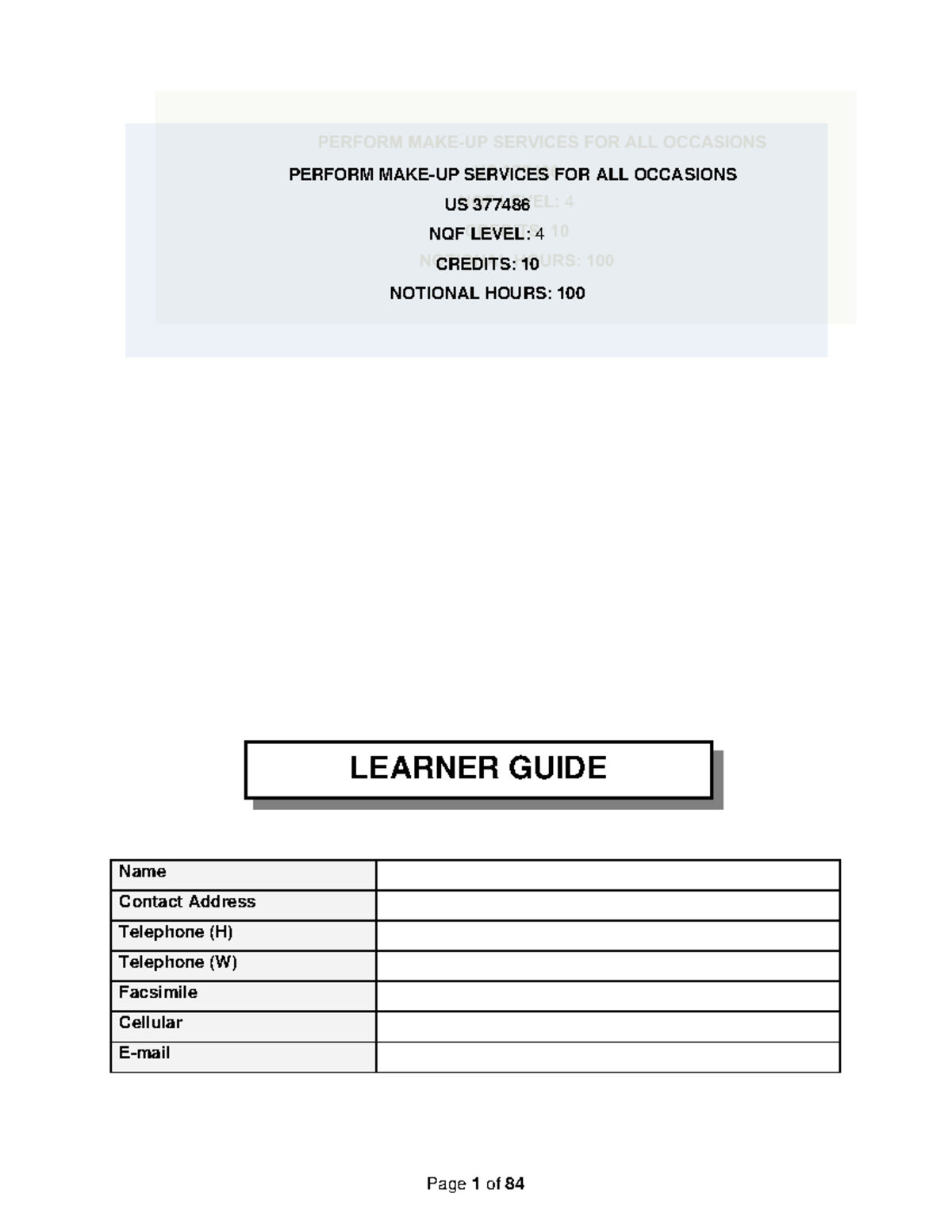 17460 - Lecture notes 1 - Name Contact Address Telephone (H) Telephone ...