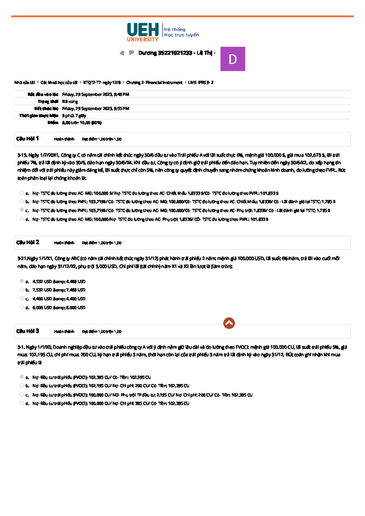 LMS- IFRS 9- 2 Xem lại bài làm2 - Bắt đầu vào lúc Friday, 29 September ...