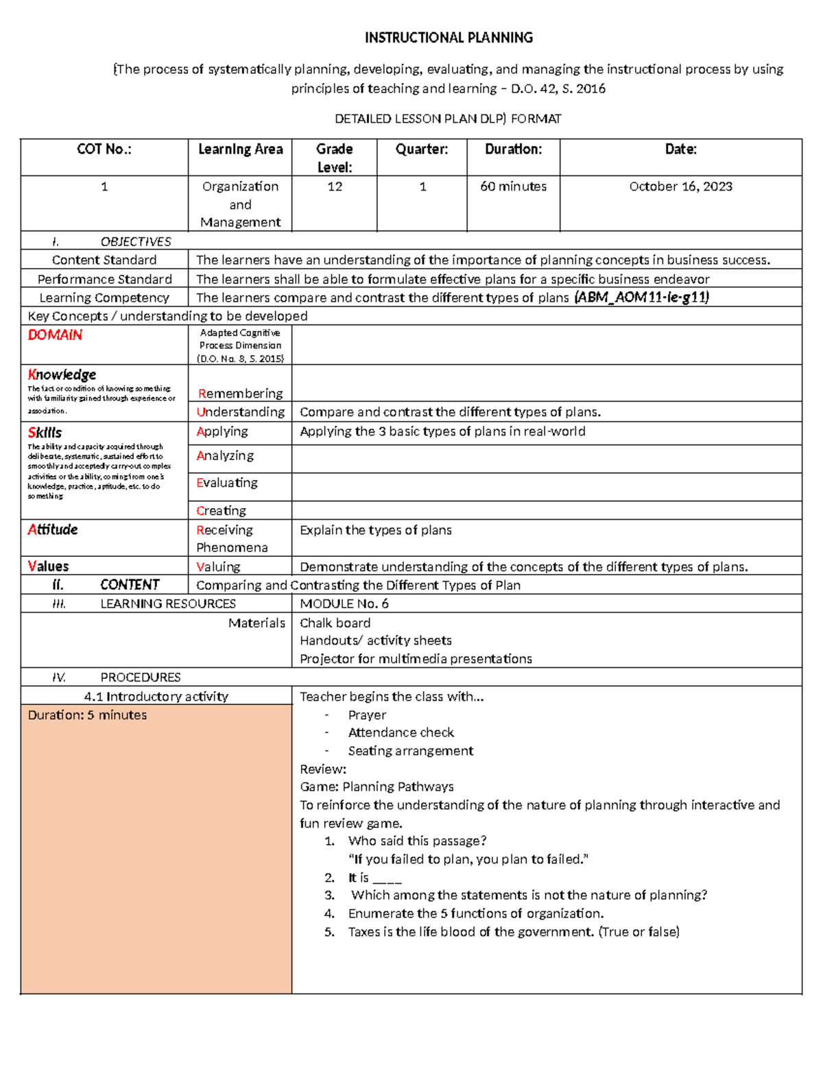Instructional Planning - INSTRUCTIONAL PLANNING {The process of ...