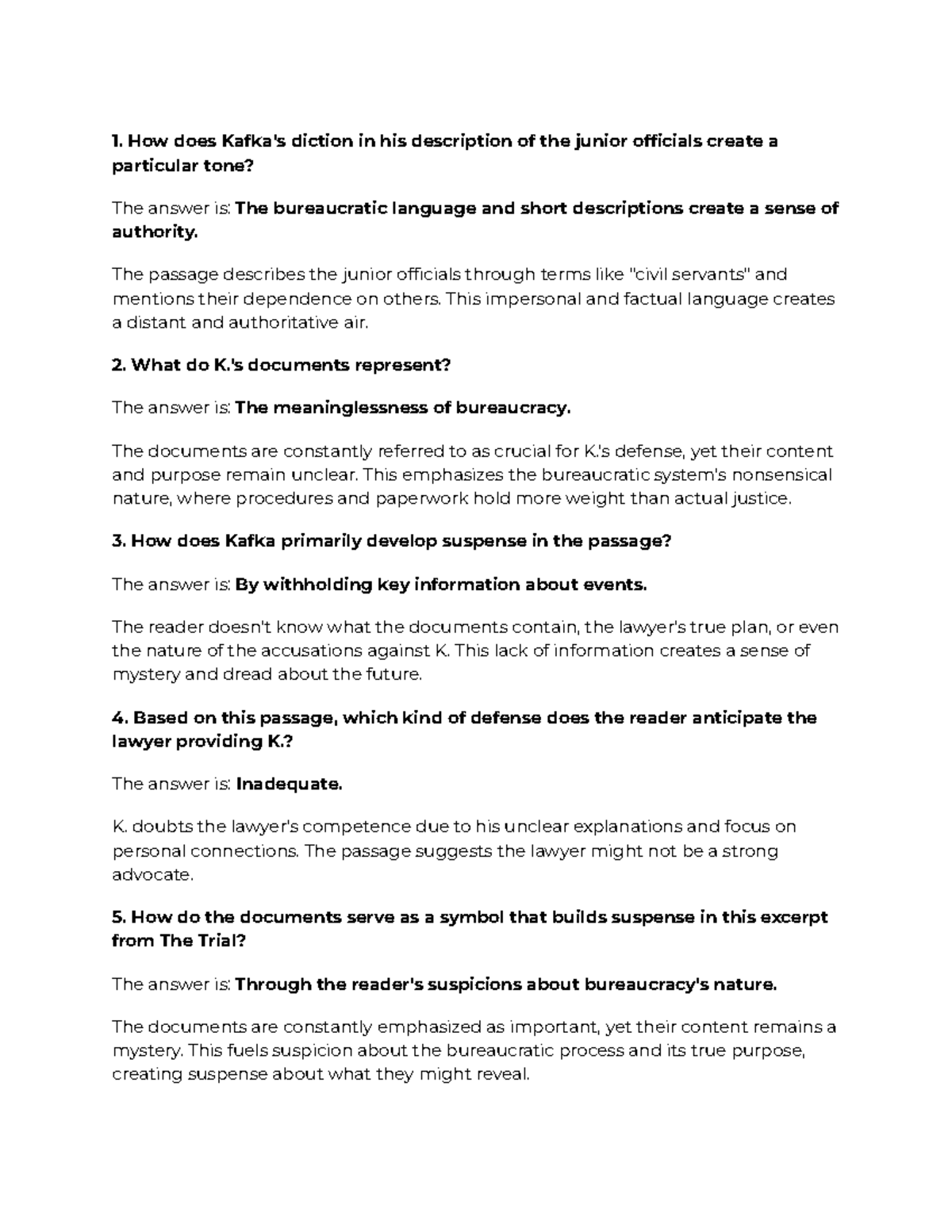 Answers to Franz Kafka text - How does Kafka's diction in his ...