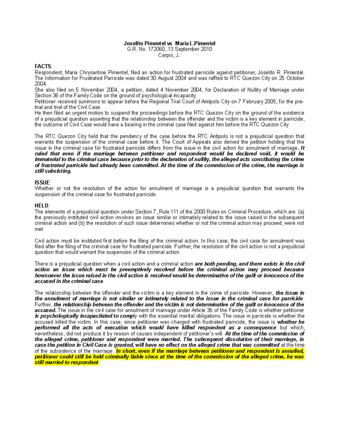 447383840 Digest Pimentel vs Pimentel docx - Joselito Pimentel vs Maria ...