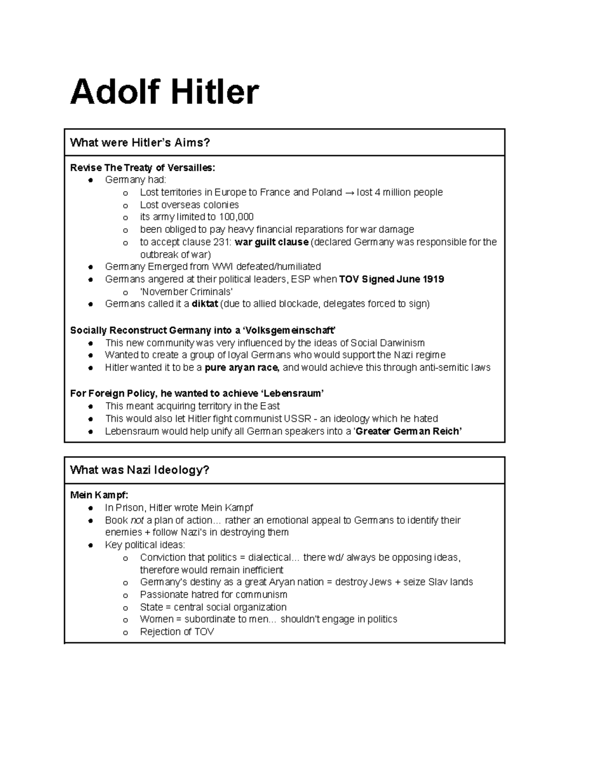 2019 Adolf Hitler Exam Review - Adolf Hitler What were Hitler’s Aims ...