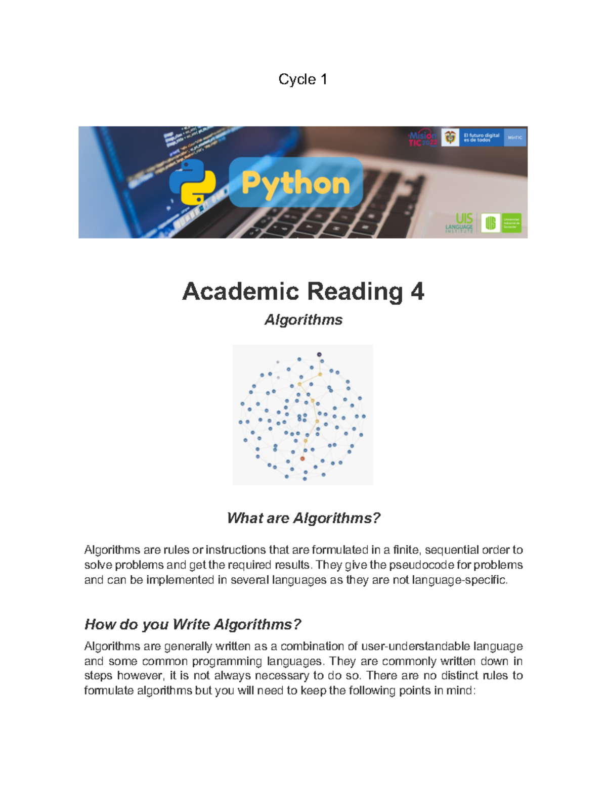 Academic Reading 4 - Algorithms, What are Algorithms - Cycle 1 Academic ...