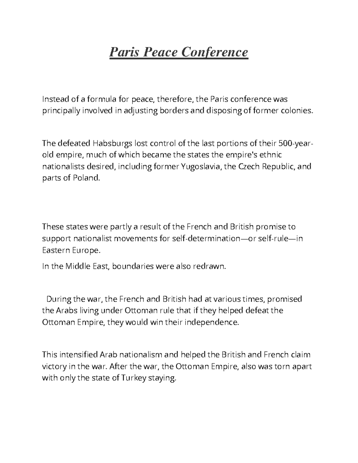 Paris Peace Conference - Paris Peace Conference Instead of a formula ...