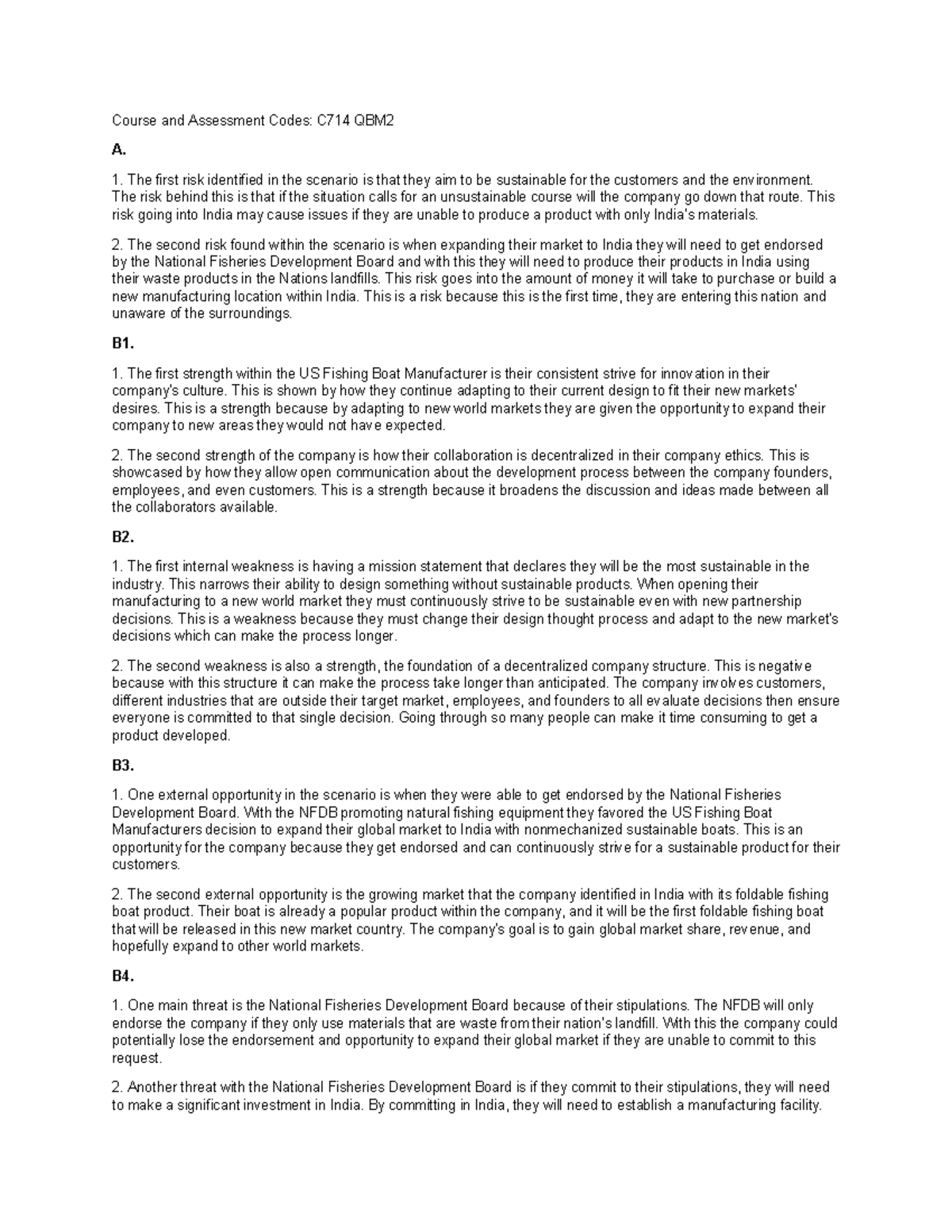 QBM2 Task 2 - C714 - QBM2 Task 2 - Course and Assessment Codes: C714 ...