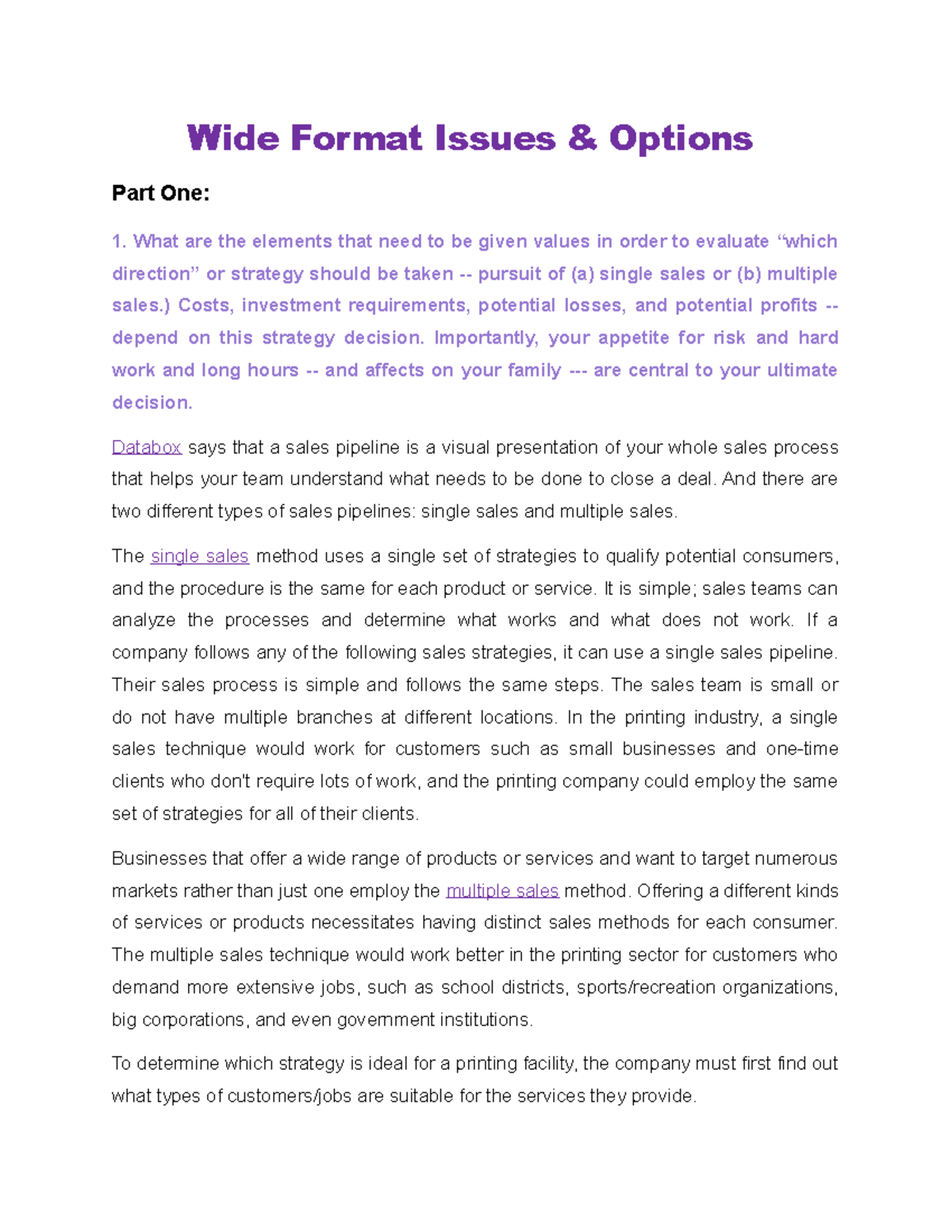 DIGM 2325 Case study 6 Wide Format Issues - Wide Format Issues ...