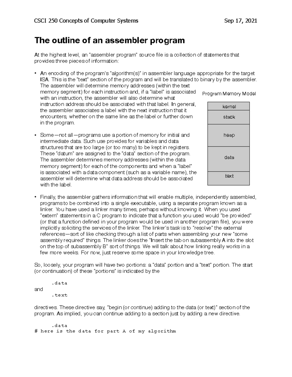 Using Assembler - Week 4 - The outline of an assembler program At the ...