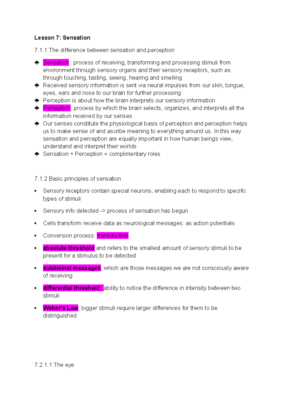 Lesson 7 - Sensation and perception in IOP - Lesson 7: Sensation 7.1 ...
