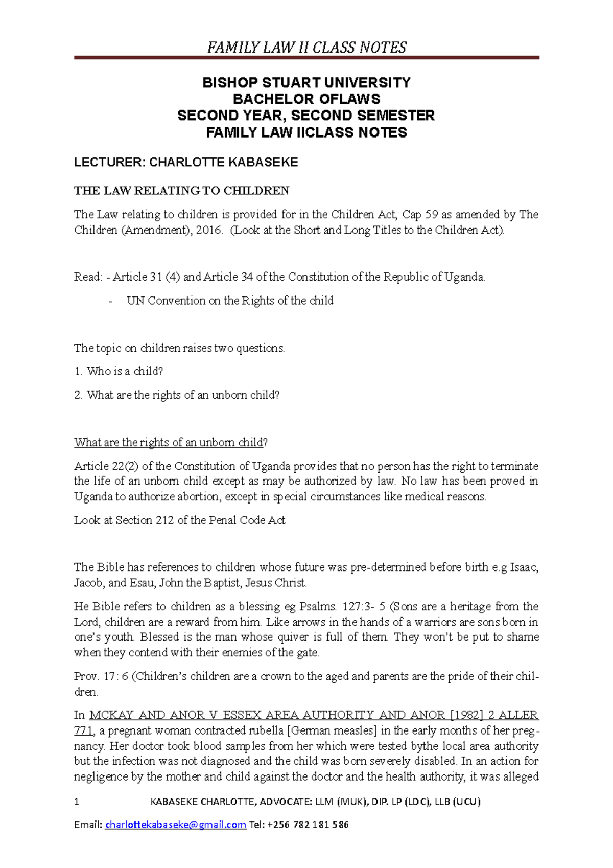 Family Law II Class Notes 2 - BISHOP STUART UNIVERSITY BACHELOR OFLAWS ...