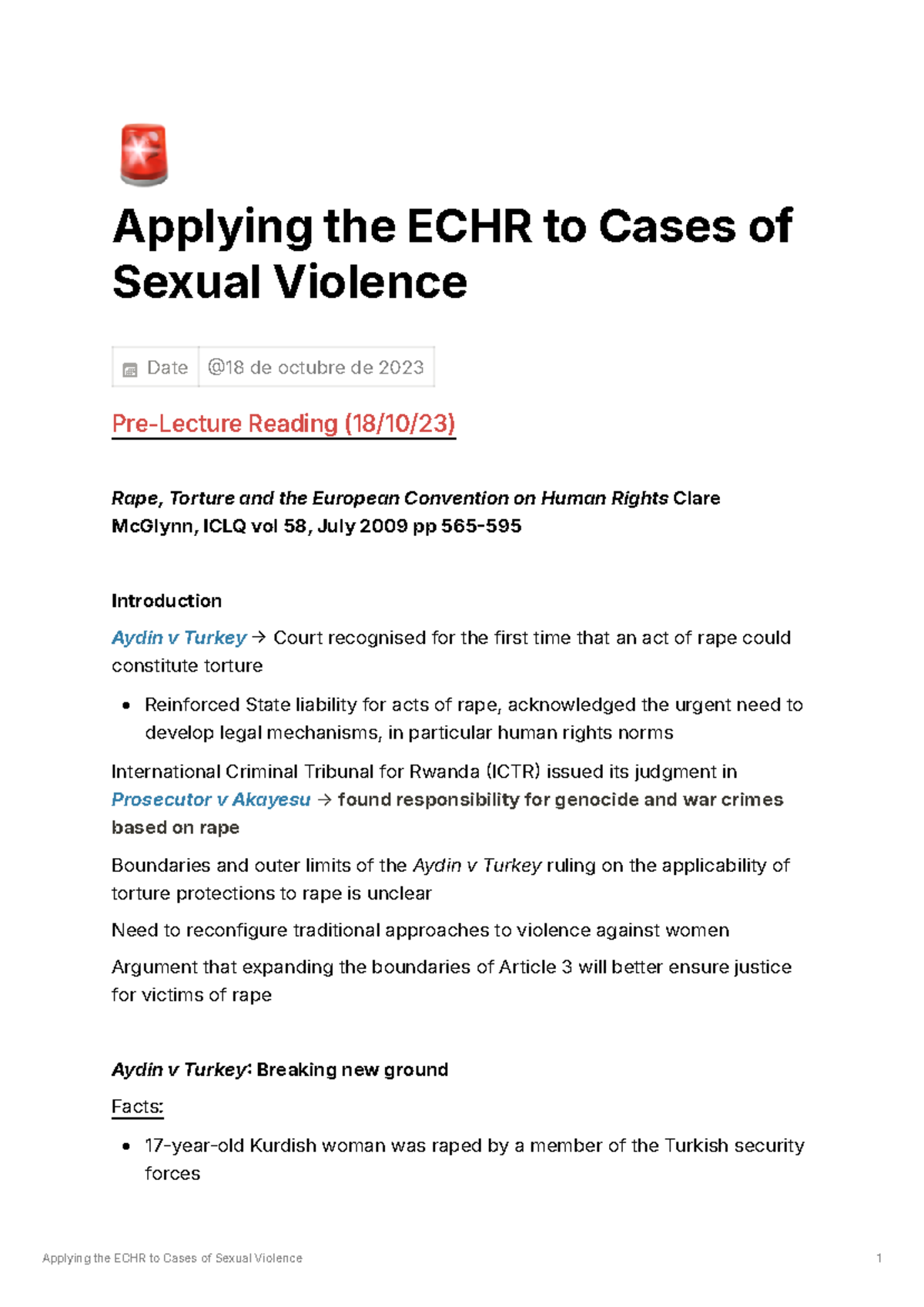 Applying the ECHR to cases of sexual violence - 🚨 Applying the ECHR to ...