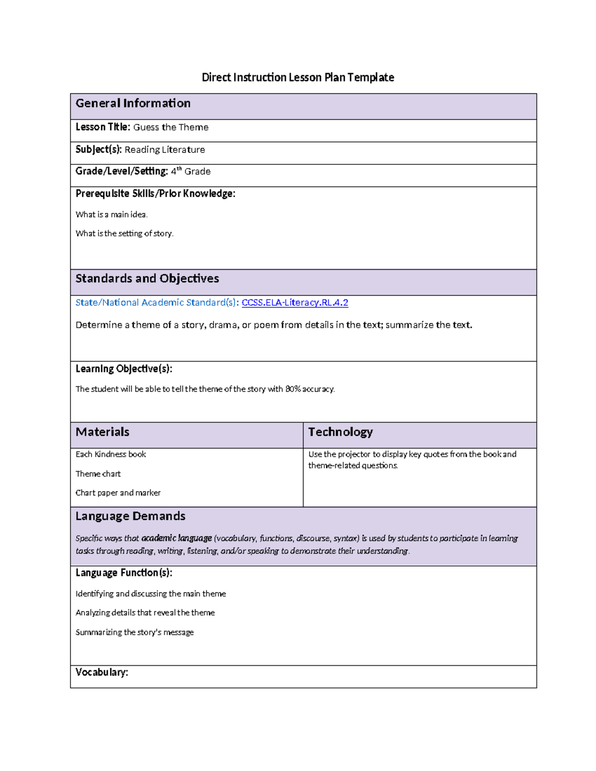 C970 - Task 1 - Task 1 - Direct Instruction Lesson Plan Template ...
